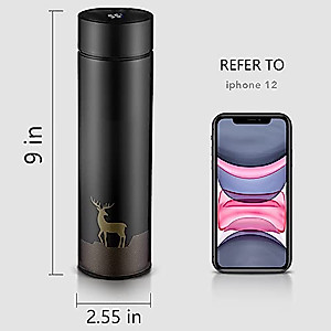 Vacuum insulated stainless steel thermos cup | men's and women's reusable daily automotive leak-proof thermos | Smart display temperature series | 16 ounces. Hot Coffee/iced drink/Tea Cup (Black)