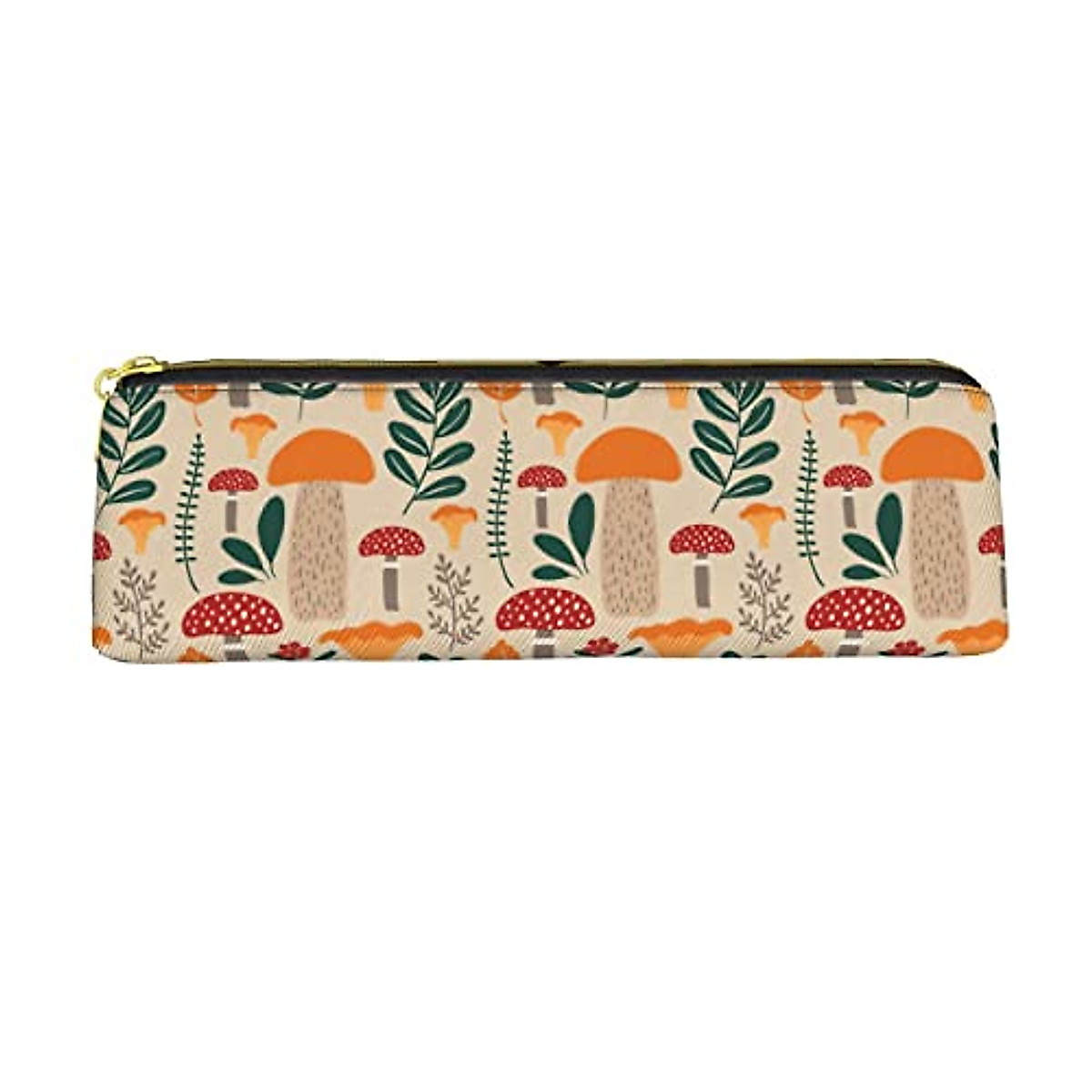 Cute Mushroom Pattern Pencil Case Leather Portable Pen Bag Pencil Pouch Students Stationery Organizer For Girls Teen