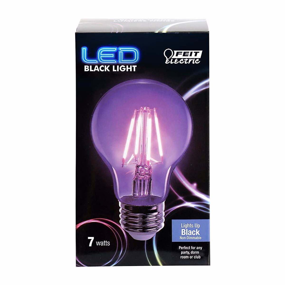 Feit Electric A19/BLB/LED 7 Watt Non-Dimmable Filament Glass A19 LED Light Bulb, Black Light for Party, Stage, Special Effects, Halloween