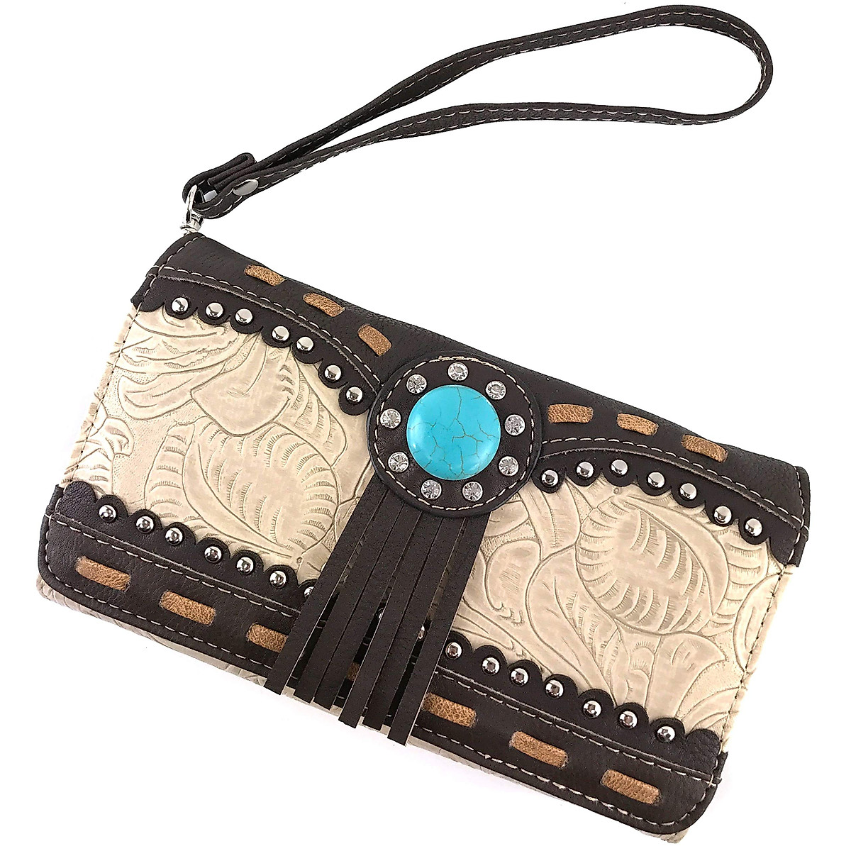 Zelris Turquoise Concho Floral Women Crossbody Trifold Wallet (Turquoise)