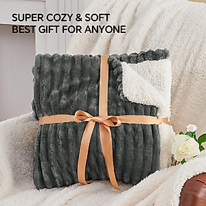 INFIIXSO Sherpa Throw Blanket for Couch - Super Soft & Warm Striped Fleece Blanket, Cozy Plush Fluffy Blanket All Season Use (Grey, 60x80 Inches)
