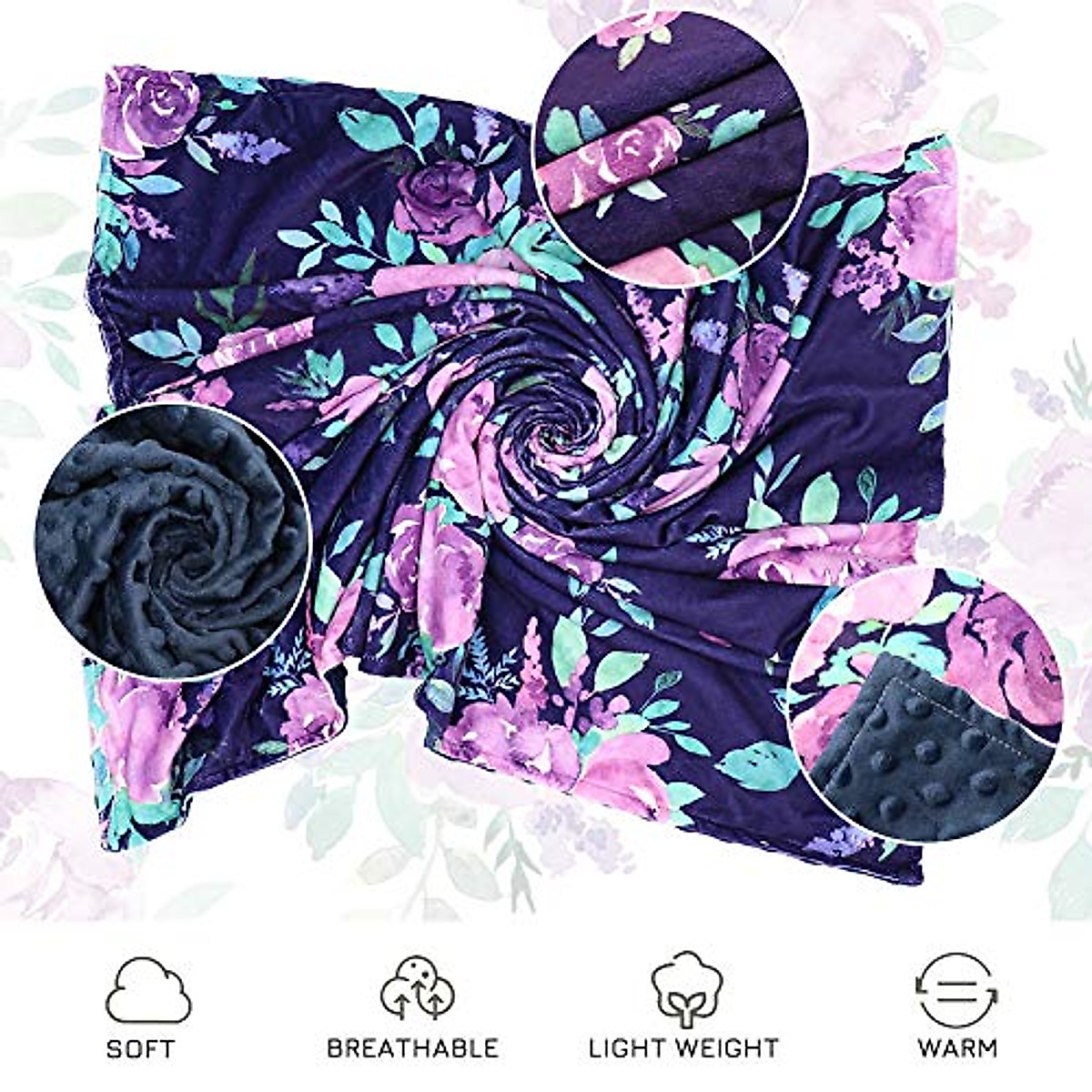 TANOFAR 5 Piece Crib Bedding Set for Girls, Baby Nursery Crib Bedding Set, Purple Flower Minky Blanket, Crib Skirt, Quilt, Crib Sheet and Diaper Stacke,Crib Bedding Set for Girls