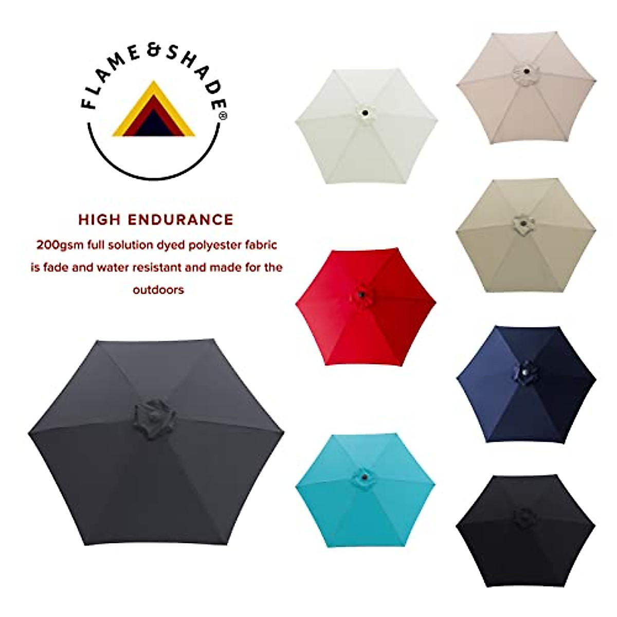 FLAME&SHADE 7.5 ft Outdoor Market Patio Table Umbrella with Tilt, Anthracite