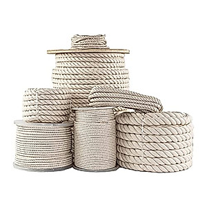 SGT KNOTS Twisted 100% Cotton Rope for DIY Projects, Crafts, Macrame Cord, Commercial, Agricultural - High Strength, Natural (1/4" x 50ft, Natural)