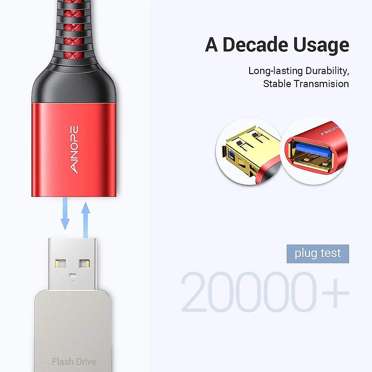 AINOPE USB Extension Cable,USB Extender,USB 3.0 Extension Cable, Male to Female Cord High Data Transfer Compatible with Webcam,USB Keyboard,Flash Drive,Hard Drive,Printer,10FT,Red