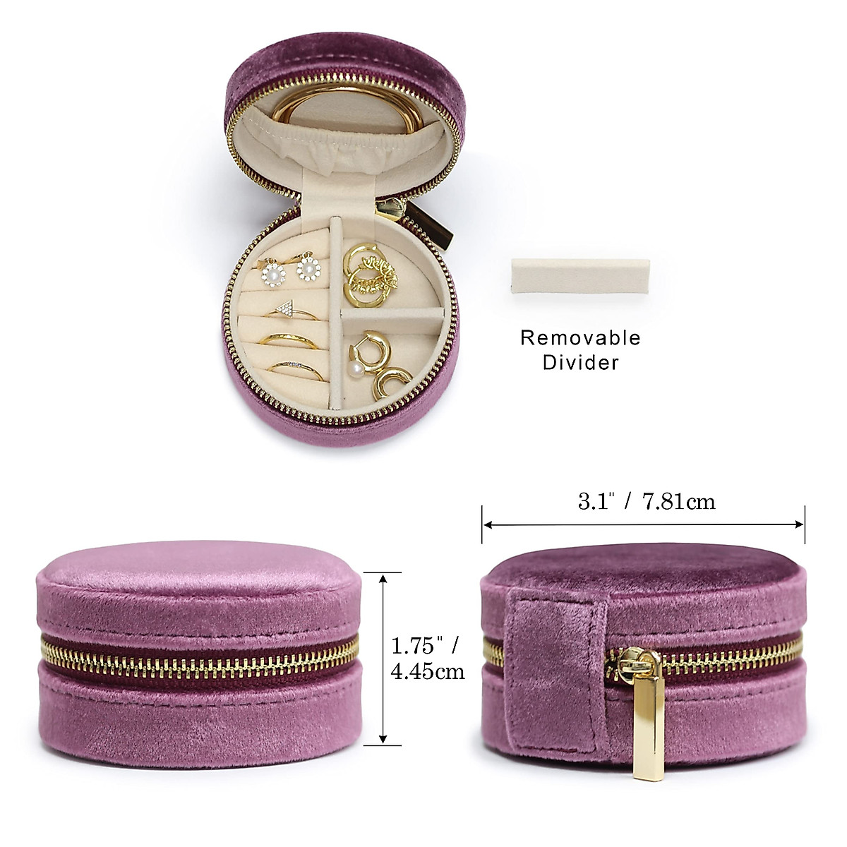 BLUTETE Velvet Travel Jewelry Case Small Round Travel Jewelry Organizer Jewelry Accessory Storage Case Gift Jewelry Box (Purple/Round)