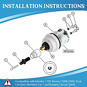 RP32104 Shower Cartridge Replacement,Compatible with Delta Monitor 1700 Series (1998-2005) Showers, RP32104 Cartridge Assembly for Tub/Shower Faucet Valve