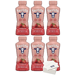 Fairlife Ultra Filtered Milk, Reduced Fat Milk, 14oz Bottles, Pack of 6 (Strawberry) with Bay Area Marketplace Napkins