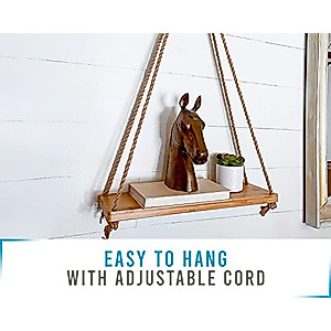 Comfify Modern Set of 2 Wooden Floating Shelves with String – Farmhouse Boho Wall Decor for Living Room Wall – Natural Wood Decorative Shelves with Rope – 17”x5.2” - Natural Color