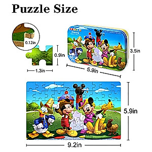 NEILDEN Disney Mickey Mouse Puzzles in a Metal Box 60 Piece for Kids Ages 4-8 Jigsaws Puzzles Girls Boys Great Gifts for Children (Mickey Mouse)