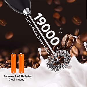 Hand Mixer Milk Frother for Coffee - Coffee Bar Accessories, Dutewo Frother Handheld Foam Maker for Lattes, Electric whisk Drink Mixer for Coffee, Mini coffee stirrer for Frappe Hot Chocolate, Black