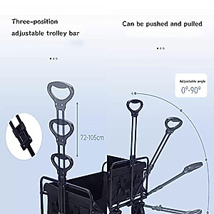 Collapsible Wagon, Outdoor Folding Camping Wagons, Grocery Portable Utility Cart, Adjustable Rolling Carts, All Terrain Sports Wagon with Big Wheels,