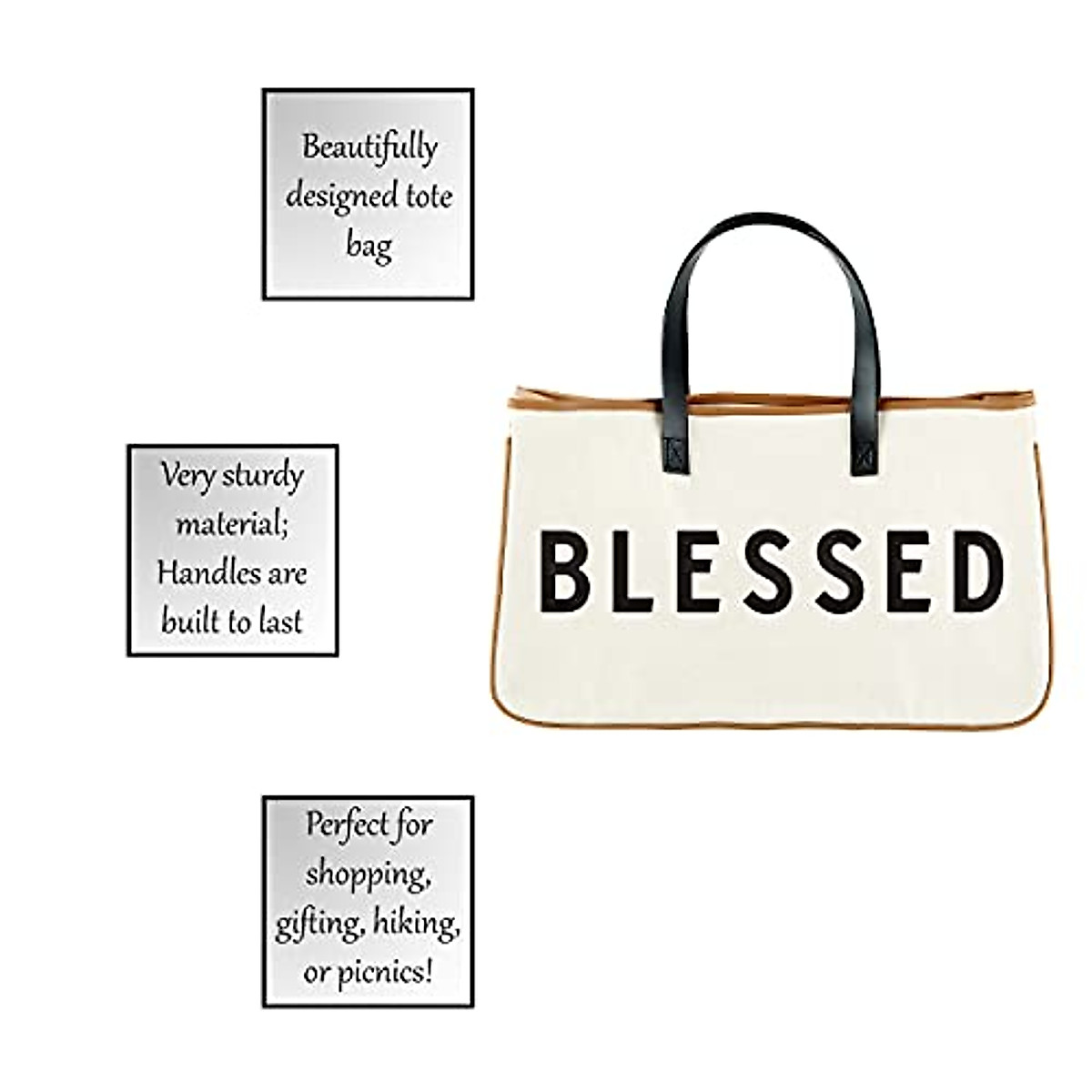 Creative Brands F4267 Faithworks - Large Inspirational Canvas & Leather Tote, 20 x 11-Inch, Blessed