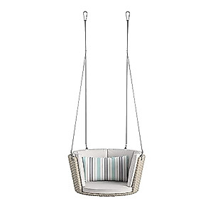 Novogratz Poolside Gossip Collection, Sally Patio Swing, Harbor Grey Cushions, Light Taupe Wicker