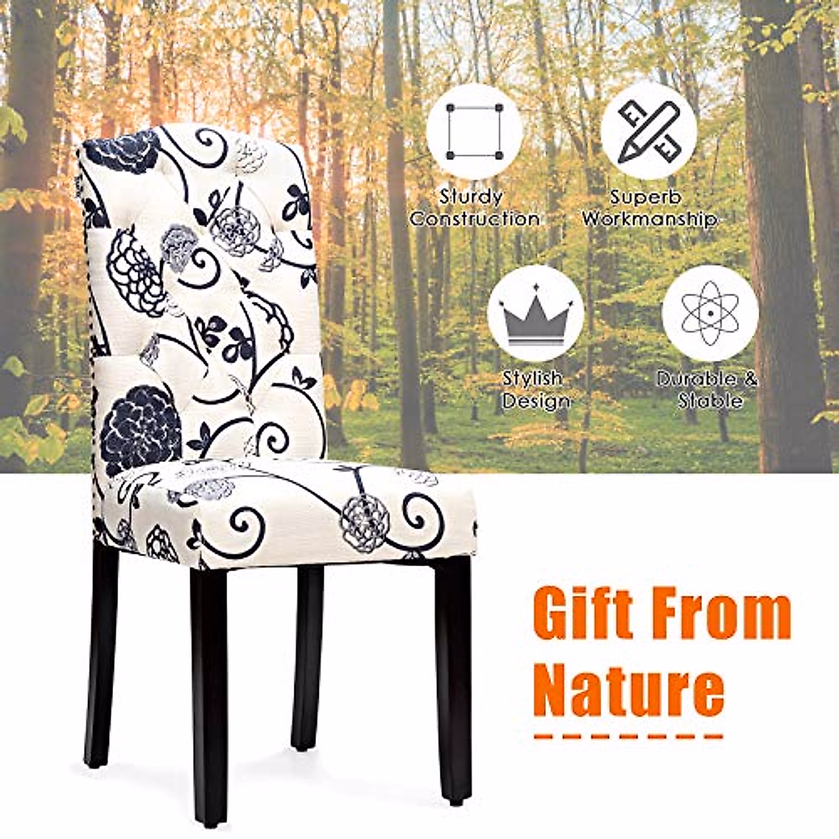 Giantex Parsons Chairs, Set of 2 Uphostered Kitchen Dining Chairs w/Wood Legs, Padded Seat, Linen Fabric, Nails, Tufted Dining Chairs, Ideal for Dining Room, Kitchen, Living Room