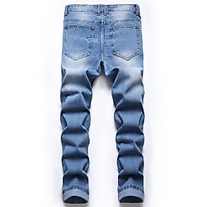 Men's Jeans Blue Ripped Pants Regular Fit Tapered Leg Denim Pants Distressed Dress Cool Jeans Athletic Fit Classic Destroyed (blue9301, 38)