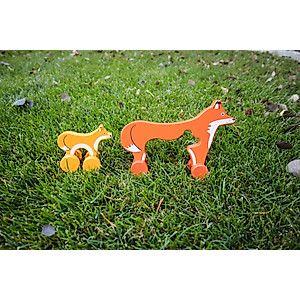Big & Little Fox Push Toy by Jack Rabbit Creations- 2 in 1 Wooden Roller Animals- Pull STEM Toys for Toddlers Develops Coordination and Fine Motor Skills- Ages 18 Months+