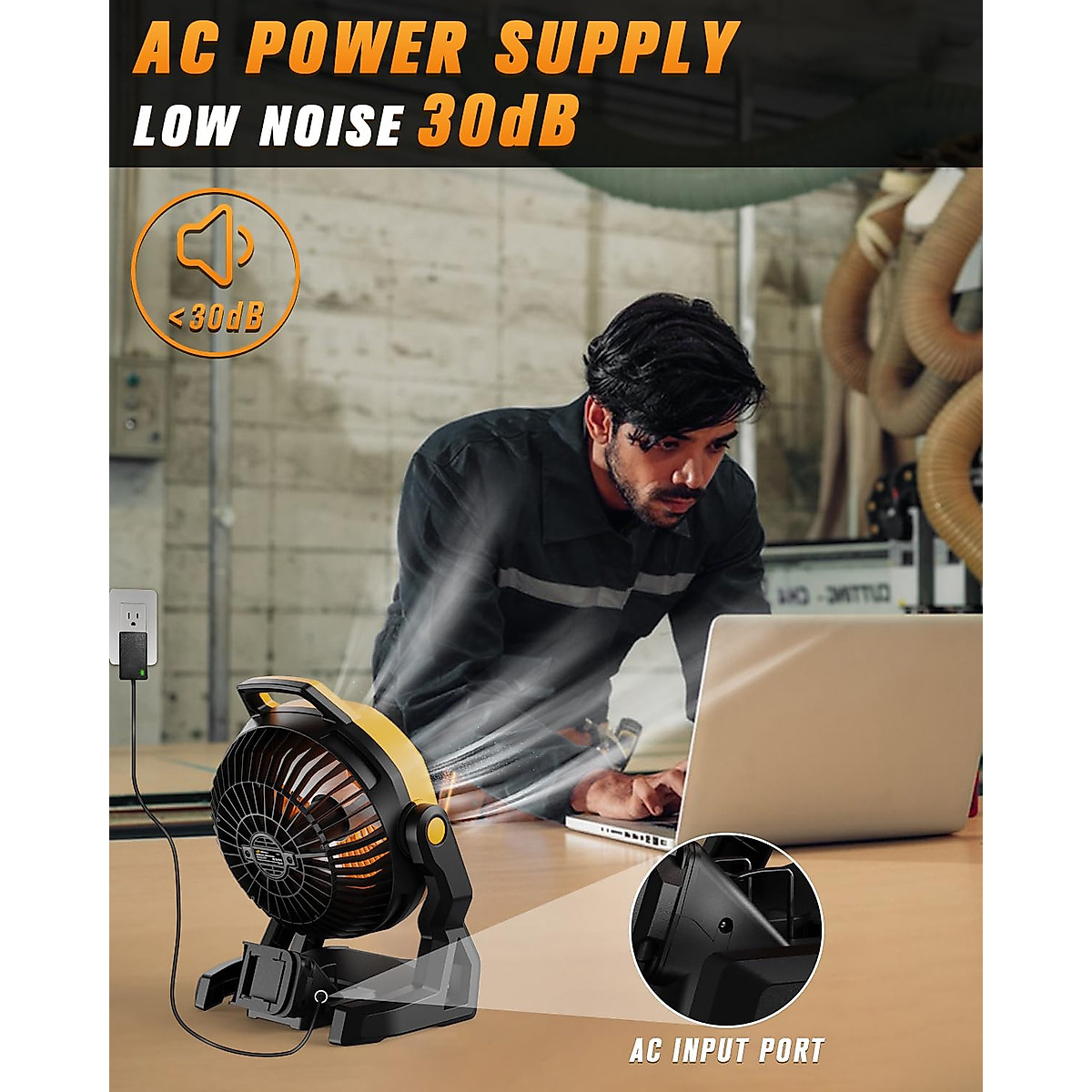 HEINPRO Battery Operated Fan for Dewalt 20V Max Battery with AC Adapter, Up to 650 CFM Portable Fan, Variable Speed Battery Powered Fan Low Noise 30dB Cordless Fan, Jobsite Camping Fan (Only Tool)