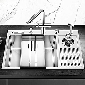 LMMDDP Handmade Brushed Sink 304 Stainless Steel 4mm Thickness High Pressure Cup Washer Bar Counter kitchen Sink ( Color : Set 4 )