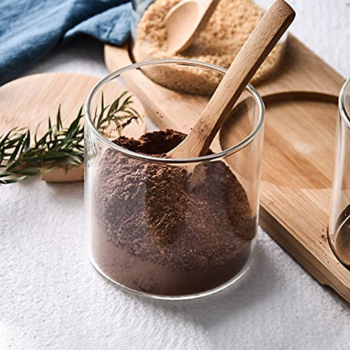 300ML/10Oz Clear Glass Jar with Bamboo Lid and Wooden Spoon, Cute Sugar Bowl Bath Salt Storage Canister Seasoning Container Condiment Pot with Scoop for Spice, Pepper for Kitchen, Table, Countertop