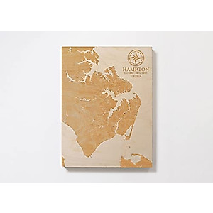 Hampton, Virginia, Engraved Wood Coastal Chart Wall Art Sign, Beach House Home Decor Nautical Print, Unique & Personalized, nautical décor, Gift for him her, Coastal Living, 18 X 24, Blue