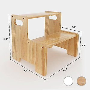 Wooden Step Stool,Two Step Stool for Kids,Toddler Montessori Stool Supports 300 lbs Kids Toddler Stepping Stool for Bathroom Sink/Toilet/Kitchen/Bed,Natural