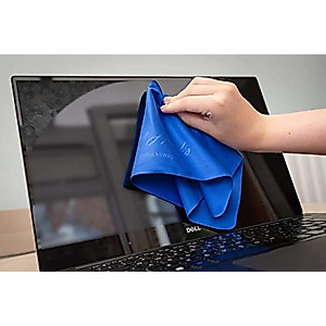 Ed Hicks 3 Large Premium Microfiber TV Screen Cleaning Cloths [12” x 12”] for Cleaner LCD LED OLED Screens, iPad, Laptop Computer | Storage Pouch | Chemical Free | Anti-Static | 1 Black 1 Blue 1 Grey