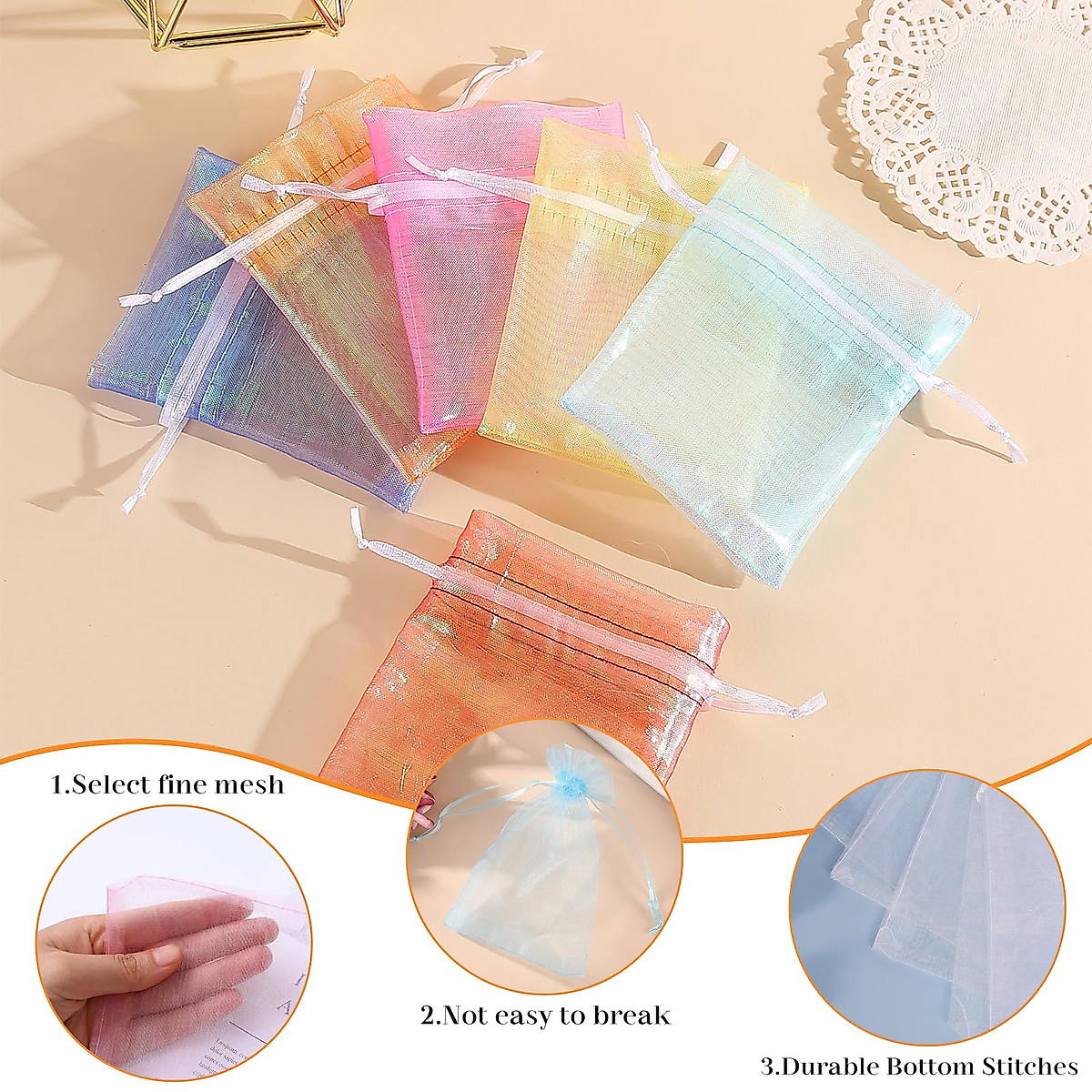 MISSJOJIAY 100Pcs Organza Bags Gift Bags, Senior Gift Bags, 4 x 6 Inch Drawstring Gift Bags, for Festival, Party, Bathroom Soaps, Pouches Gift Bags. (multicolor)