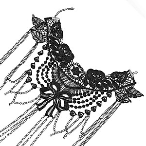 Aiosy Gothic Black Body Chain Sexy Lace Shoulder Necklace Chain Layered Rhinestone Bra Chain Rave Prom Costume Party Body Jewelry for Women
