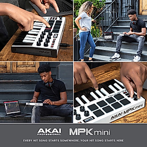 Akai MPK Mini MK3 MIDI Keyboard Controller + M-Audio SP2 Sustain Pedal, with MPC Beats and Software Suite – Beat Maker Bundle (White)