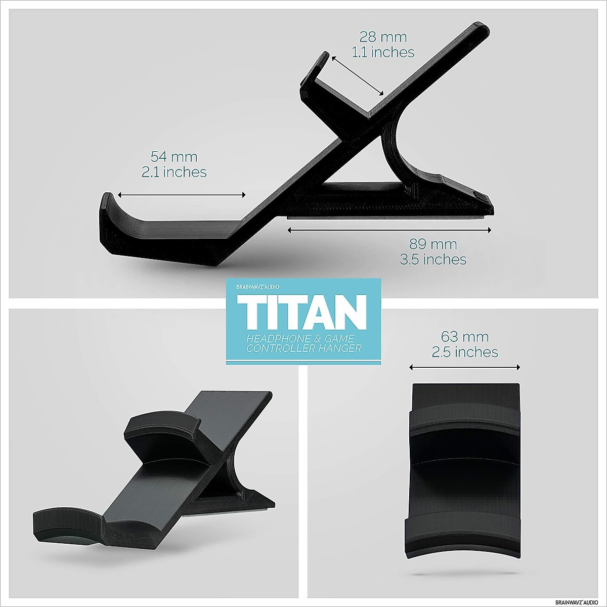 BRAINWAVZ The Titan - Desktop Gamepad Controller & Headphone Hanger Holder - Designed for XBOX ONE, PS4, PS3, Dualshock, Switch, PC, Steelseries, Steam & More, Reduce Clutter, Black