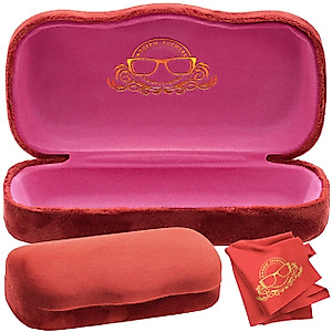 Modern Eyewear Hard Sunglasses Case | Velvet Protective Hard Glasses Case for Men and Women with Cleaning Cloth | Large Red