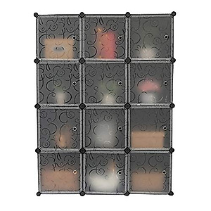 VINGLI Cube Storage, 12 Cube Organizer Shelves, Plastic Closet Cabinet, DIY Modular Storage Cube Organizer with Doors for Bedroom Living Room Office, Black
