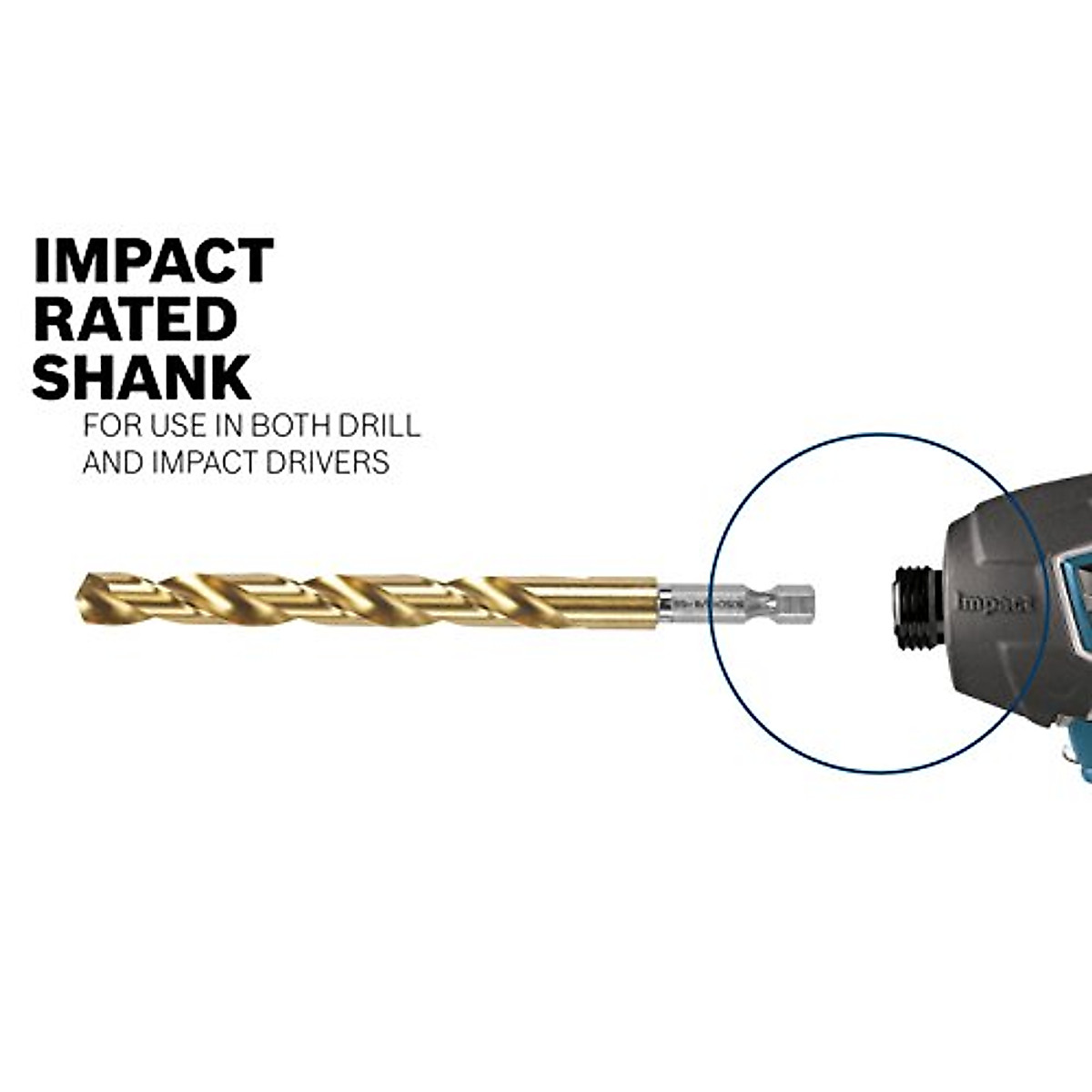 BOSCH TI2135IM 1-Piece 1/8 In. x 2-3/4 In. Titanium Nitride Coated Metal Drill Bit Impact Tough with Impact-Rated Hex Shank Ideal for Heavy-Gauge Carbon Steels, Light Gauge Metal, Hardwood