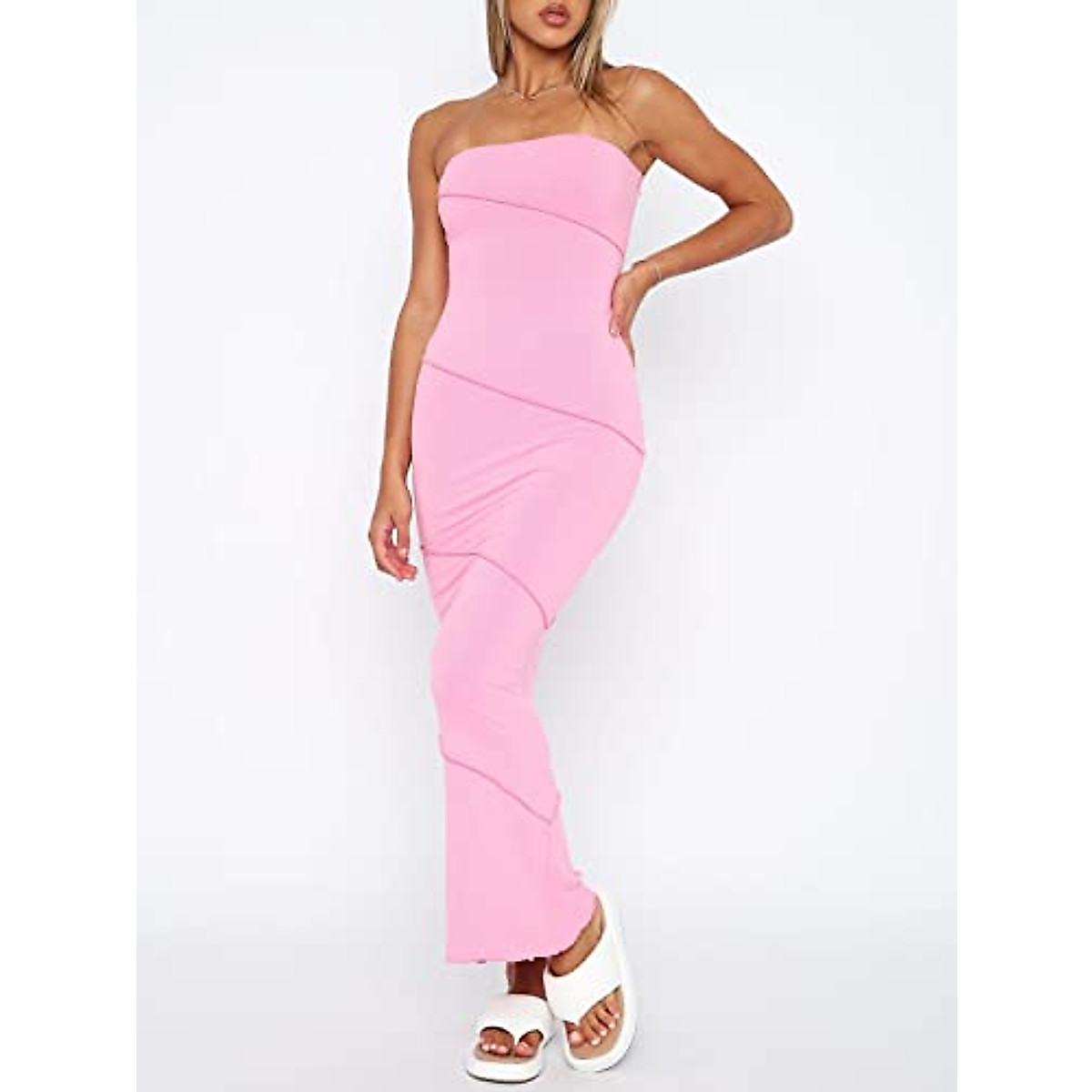 Women Sexy Strapless Maxi Tube Dress Off Shoulder Bodycon Long Dress Cut Out Open Back Party Dress Y2K Clubwear