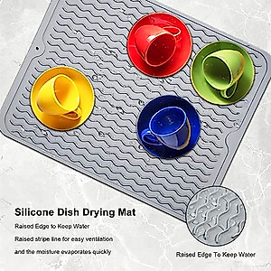Silicone Dish Drying Mat - Dish Drying Mat for Kitchen Counter - Built-in Drain Lip - Easy to Clean - Eco-Friendly - Heat Resistant Mat for Kitchen Counter Sink or Drawer Liner - Gray