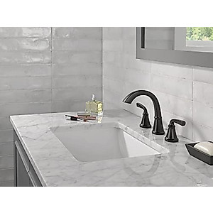 Delta Faucet Geist Widespread Bathroom Faucet 3 Hole, Matte Black Bathroom Faucet, Bathroom Sink Faucet, Bathroom Faucets for Sink 3 Hole, Drain Assembly Included, Matte Black 35864LF-BL