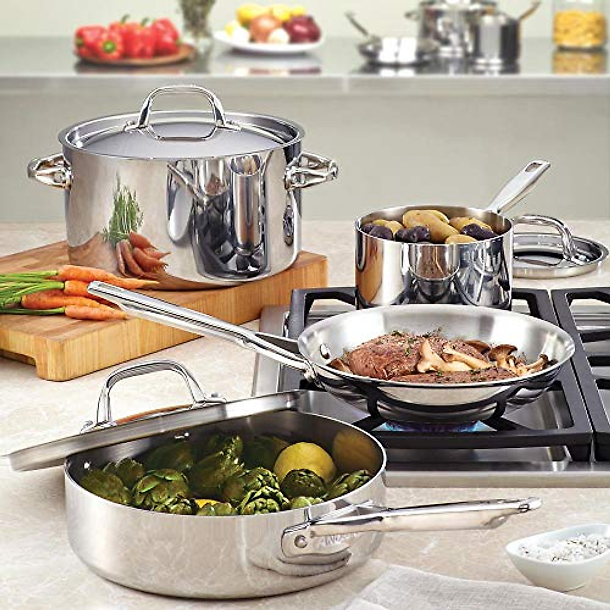 Anolon 30822 Triply Clad Stainless Steel Cookware Pots and Pans Set, 12 Piece