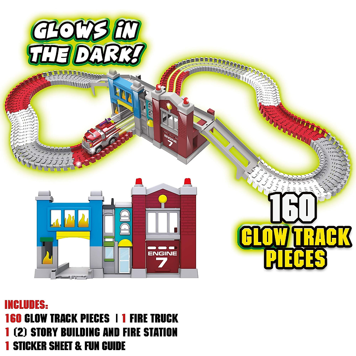 Ontel Magic Tracks Fire Rescue Glow in The Dark Racetrack Set with 10 Feet of Speedway