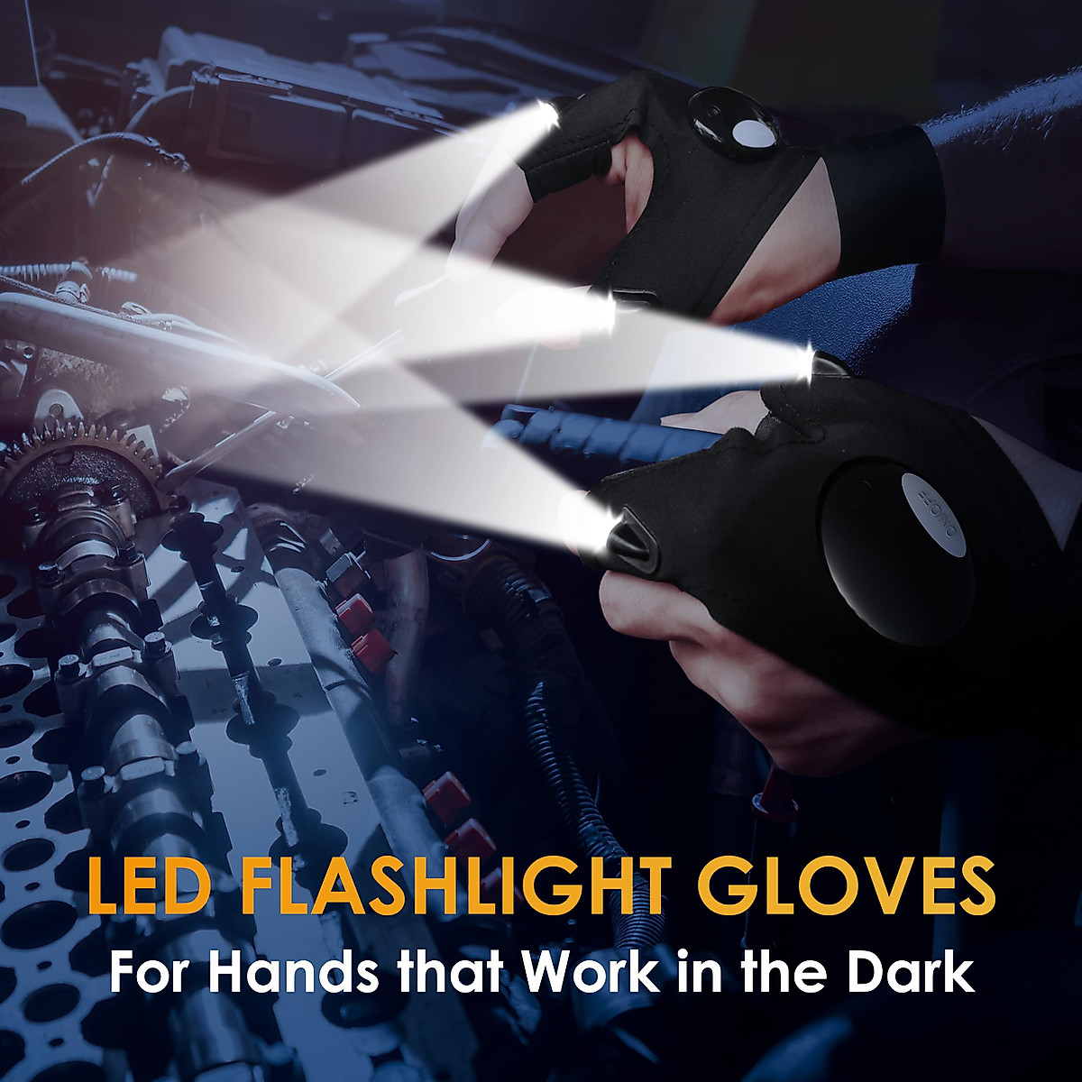 LED Flashlight Gloves - Gifts for Men, Unique Stocking Stuffers, Cool Camping Fishing Accessories and Gadgets