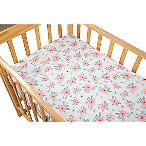 Crib Fitted Sheets 2 Pack Set for Baby Girl Soft Stretchy Jersey Knit Baby Sheet for Standard Crib and Toddler Mattress, Pink Floral