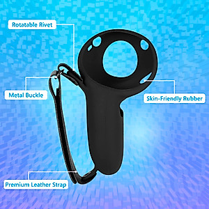 Geekria Silicone Controller Cover Compatible with Meta Quest Pro, Anti-Throw Handle Sleeve Gaming Accessories, Adjustable Wrist Knuckle (Black, 1 Pair)