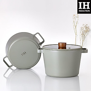 Neoflam FIKA 4.9QT 22cm Mid Night IH Deep Stock Pot with Glass Lid, Full Induction Heating