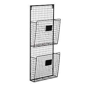 Two Tier Wall File Holder – Durable Black Metal Rack with Spacious Slots for Easy Organization, Mounts on Wall and Door for Office, Home, and Work – by Designstyles