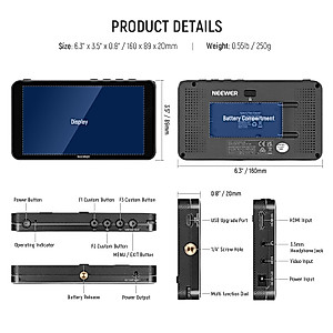NEEWER F400 PRO 6 Inch Camera Field Monitor, Waveform, Vector Scope, Full HD 1920x1080 IPS 4K HDMI Input DSLR Video Peaking Focus Assist, DC Input Output, Tilt Arm, F550 Battery & Charger Included