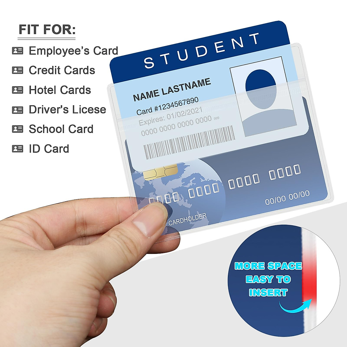 50 Packs Horizontal ID Badge Holder, Clear ID Card Holders for Badges and Name Badge Holders, Waterproof Plastic ID Badge Holder Horizontal for Teacher, Student, Nurse, Worker, Employee, Volunteer