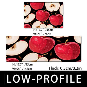 Kitchen Rugs and Mats Set of 2 Pieces Anti Fatigue Standing Mat Watercolor Red Apple Black Non Slip Washable Comfort Flooring Carpet Runner for Kitchen Home