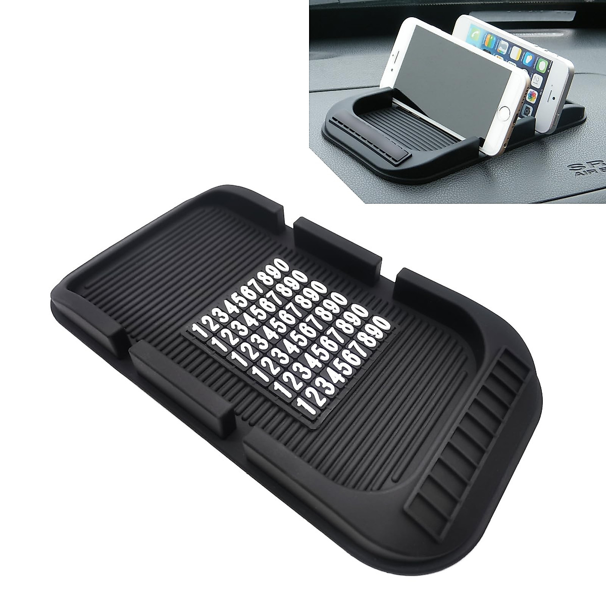 ZBGUN Pack-1 PVC Multi-Functional Anti-Slip Mat, 7.8 Inches x 4.3 Inches Car Phone Holder with Double Card Slots, Automobile Interior Products, Universal for Most Cars, SUVs and Vans (Black)