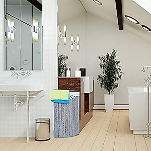 Relaxdays, Bamboo, Folding Hamper, Lid, 60 L, 2 Inner Washing Bags, 66 x 49.5 x 37 cm, Grey Corner Laundry Basket