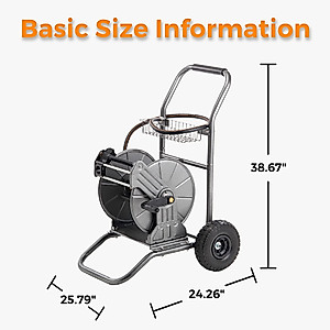 Giraffe Tools Garden Hose Reel Cart with Wheels, Heavy Duty Water Hose Cart with Hose Guide, Water Hose Reel with Wheels for Outside Garden & Yard